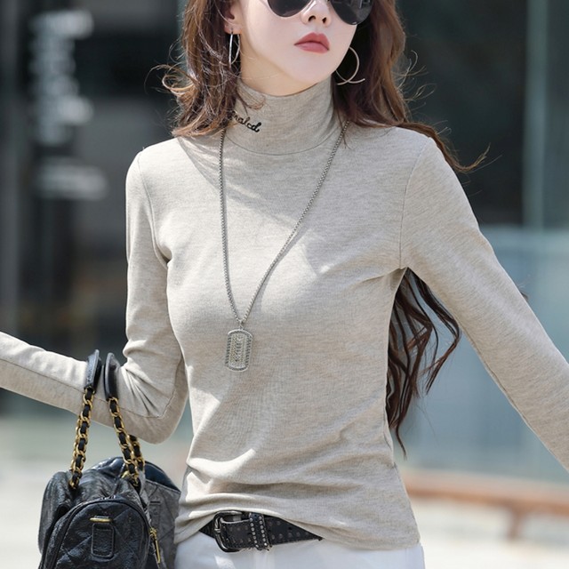 High-neck base shirt for women, long-sleeved thick double-sided ...