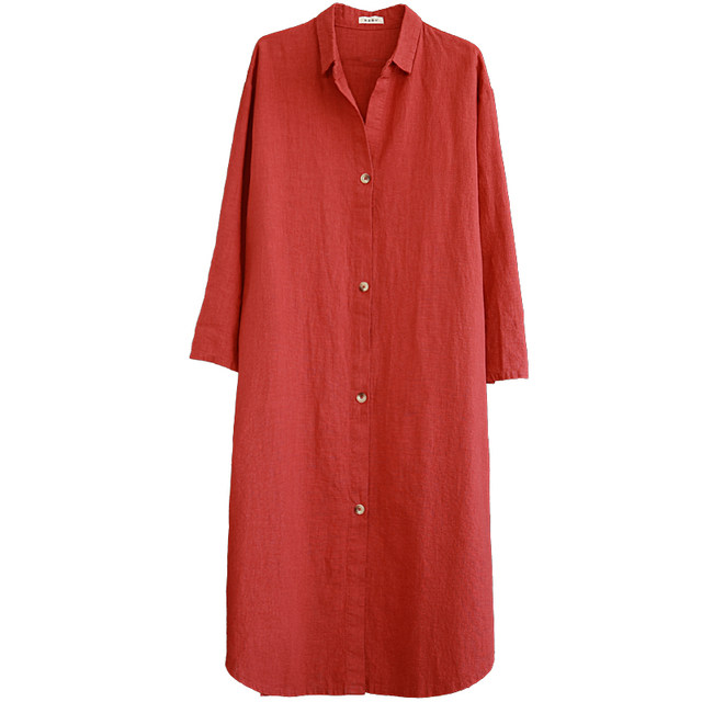 Retro literary extra long women's windbreaker jacket spring linen ...