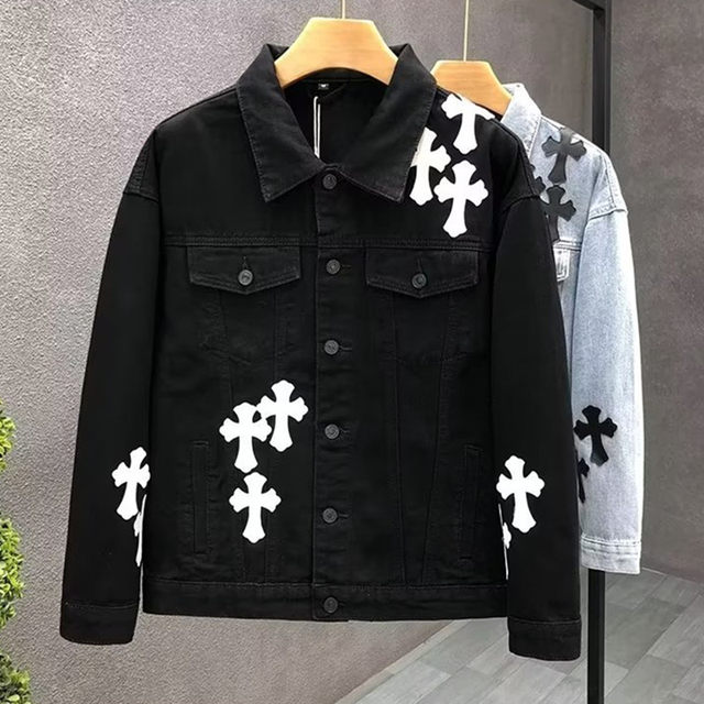 American street cross denim jacket men's trendy brand high street trend ...
