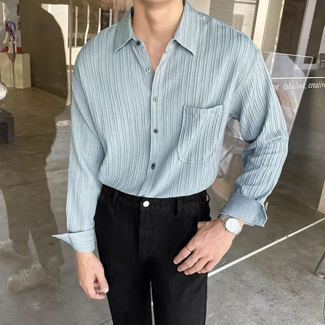 Summer shirt men's long-sleeved Korean style design light luxury style ...