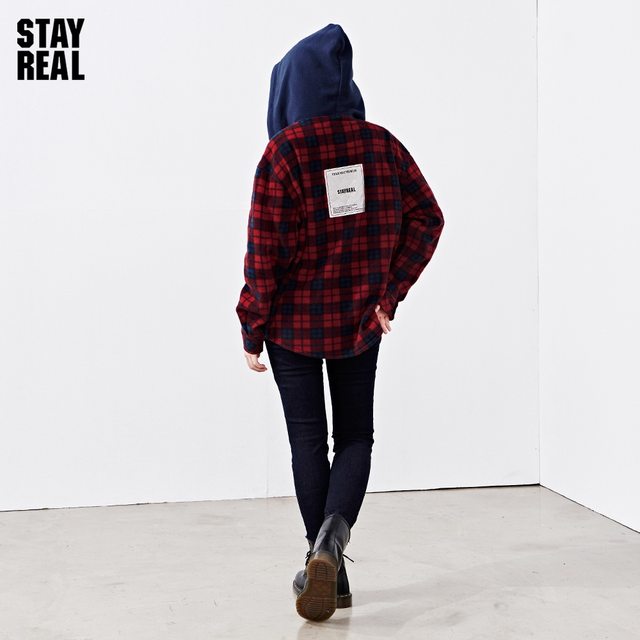 STAYREAL trendy brand plaid polar fleece hooded jacket for men and ...