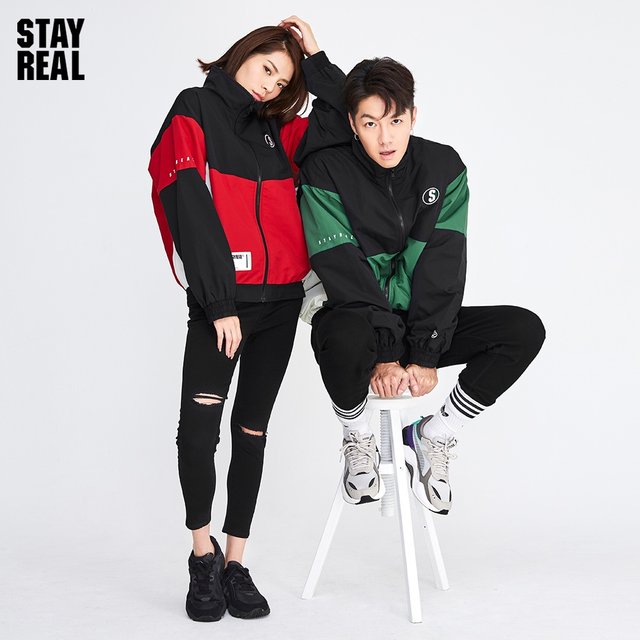 STAYREAL trendy brand color-blocked outdoor windproof jacket for men and women, casual simple ...