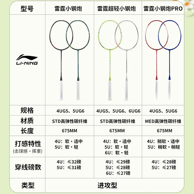 Li Ning Badminton Racket Thunder Small Steel Cannon Full Carbon Ultra ...
