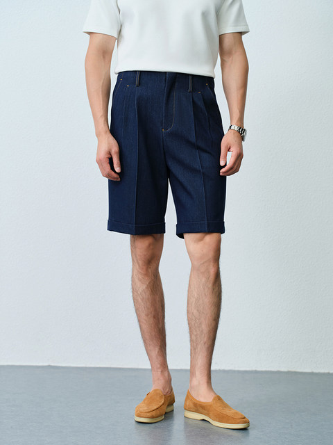 Italian casual gentleman classic Hollywood denim shorts men's summer ...