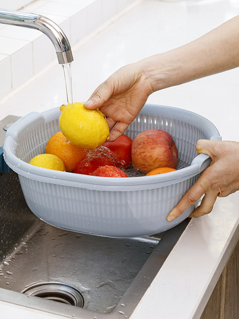 Kitchen double-layer plastic drip basket, vegetable basin, fruit basket ...