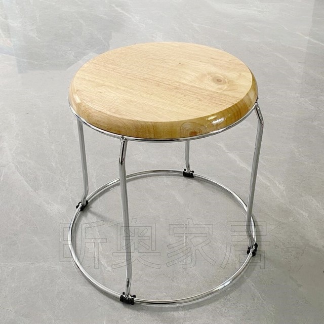 Small round stool half -high solid wood plastic thickened adult ...