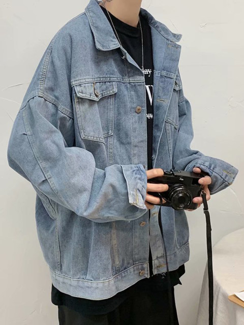 Trendy brand denim jacket men's spring and autumn Hong Kong style loose ...