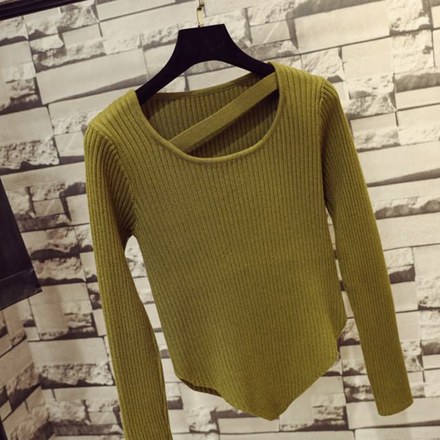 New Autumn and Winter Exposed Collarbone Bottoming Sweater Women's ...