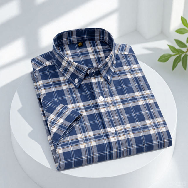 New summer men's pure cotton plaid short-sleeved shirt men's hot work ...