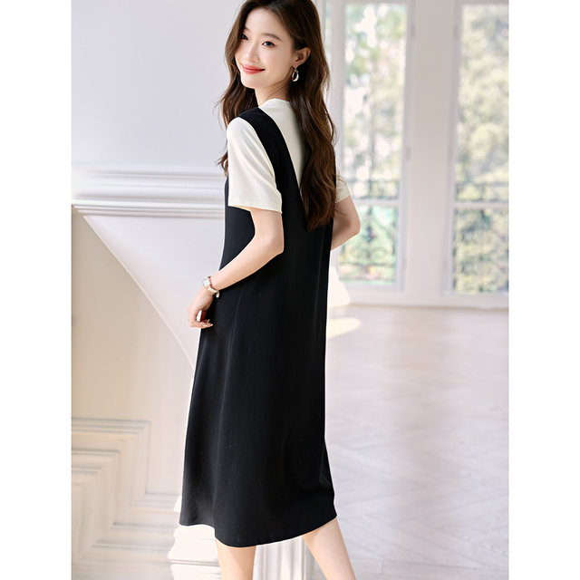 Mohan Yimei Casual Fashionable Fake Two-piece Dress 2024 Summer New Contrast Color Stitching ...