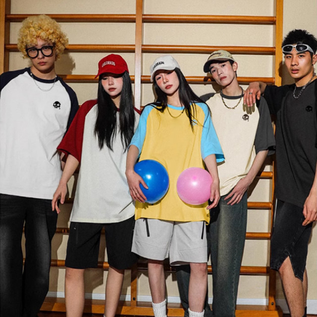 STA Guo Chao Skeleton Personality Printing A contrasting shoulder ...