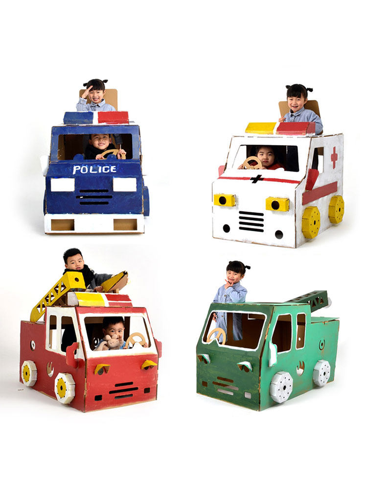 Kartonnen Auto DIY Kit - Politie, Brandweerauto, Ambulance
