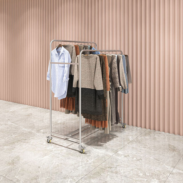 Clothing store double row island display rack stainless steel parallel ...