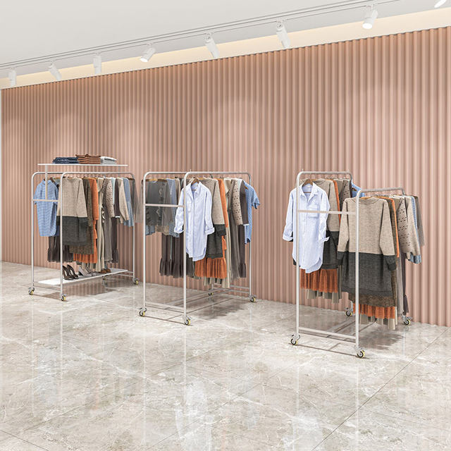 Clothing store double row island display rack stainless steel parallel ...