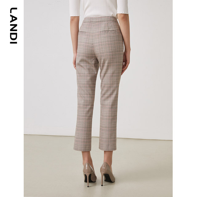 LANDI Blue Plaid Small Foot Suit Pants Women's 2023 Spring New Slim Fit ...