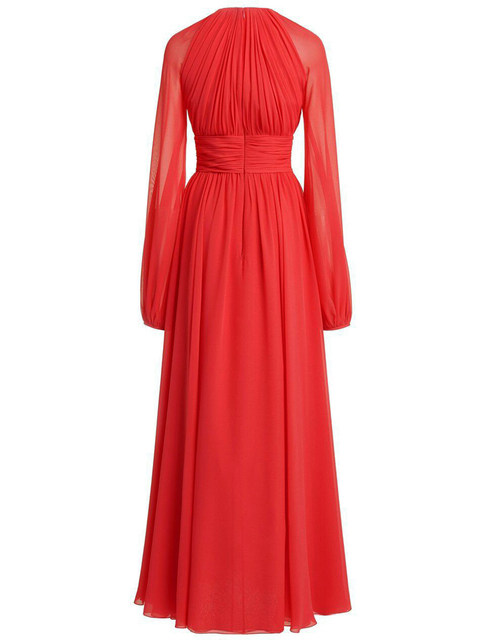 High-end light luxury niche red dress women's long-sleeved dress ...