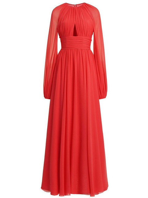 High-end light luxury niche red dress women's long-sleeved dress ...