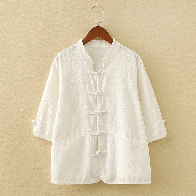 Literary Chinese style autumn cotton and linen stand collar cardigan ...