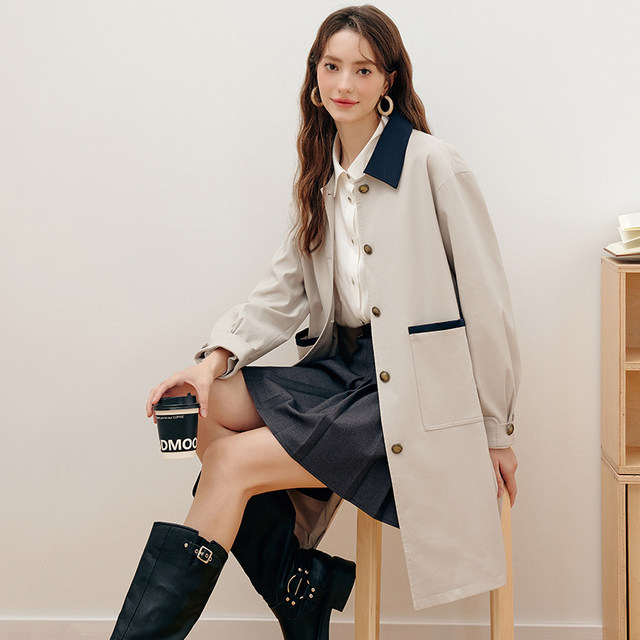 KBNE2024 new beige windbreaker coat British style coat small long style ...