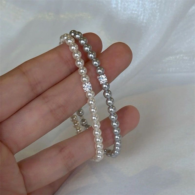 Ins blogger fever's same style pearl bracelet for women 925 silver Princess Diana set with ...