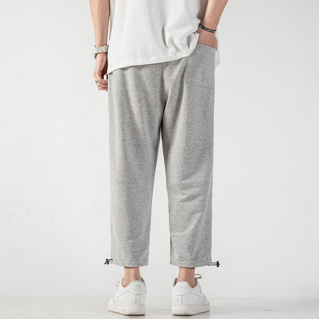 Straight tube nine -point pants men's summer thin loose knitted sports ...