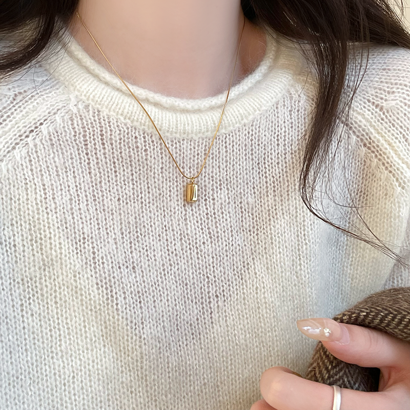 Small square pendant titanium steel necklace for women, simple ...