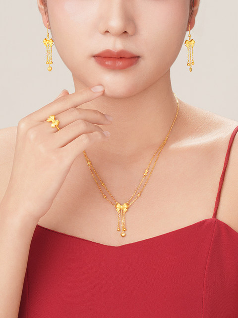 Chao Acer good things happen Xile gold necklace pure gold set chain bow ...