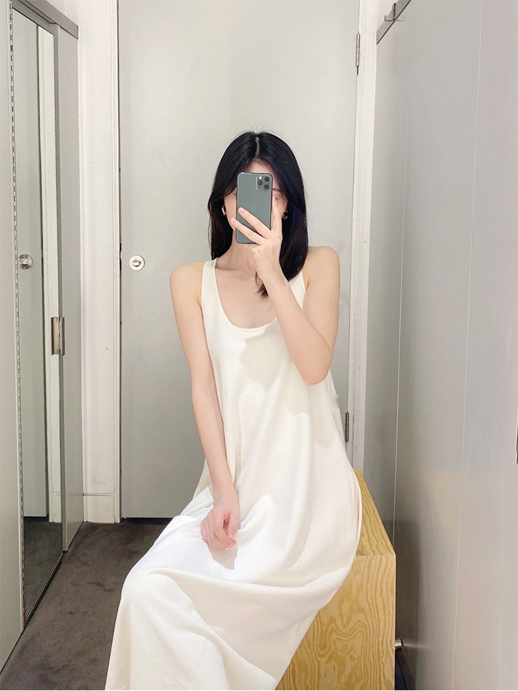 Minimalist cos style white cotton casual sleeveless commuting slim ...