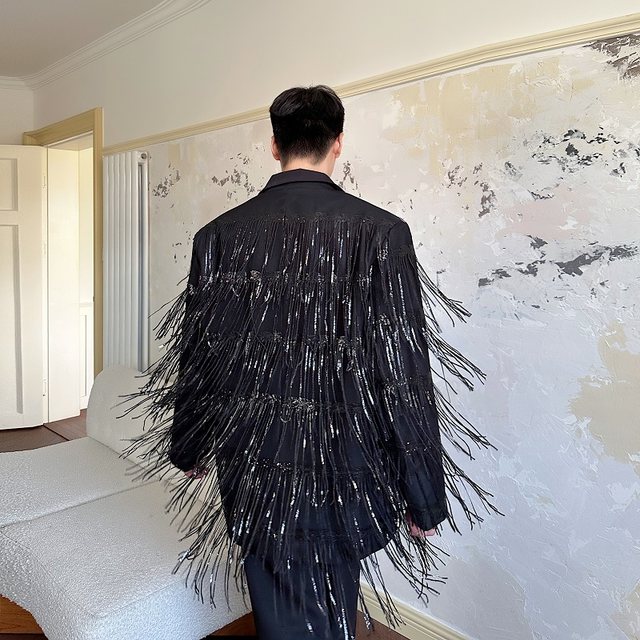 Niche tassels, sequins, double-layer mesh design, yuppie suit jacket ...