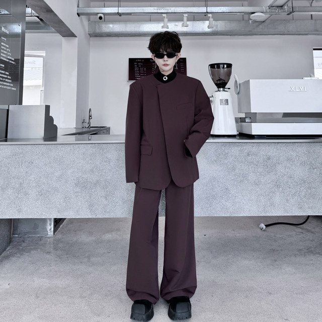 Autumn retro round neck diagonal button design shoulder pad suit suit ...