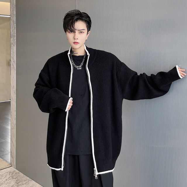 Spring and autumn dark style ins cardigan sweater men's personalized ...