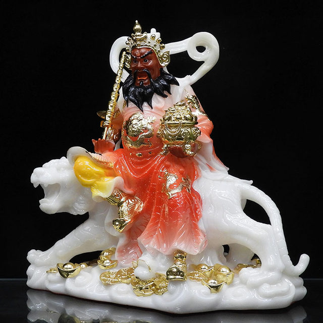 Synthetic white marble Martial God of Wealth Zhao Gongming statue 12 ...