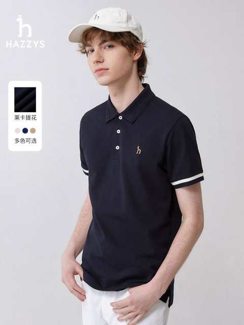 Hazzys official authentic spring and summer new men's T-shirt top casual contrast POLO shirt men ...