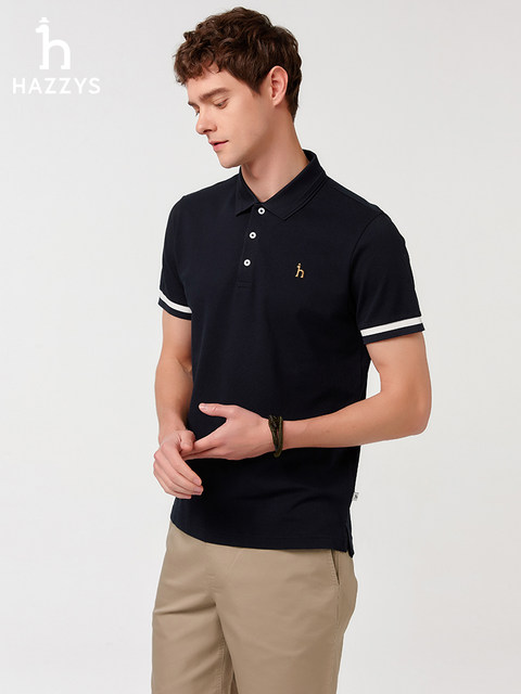 Hazzys men's clothing 2025 summer new simple fashion T-shirt casual lapel short-sleeved POLO top