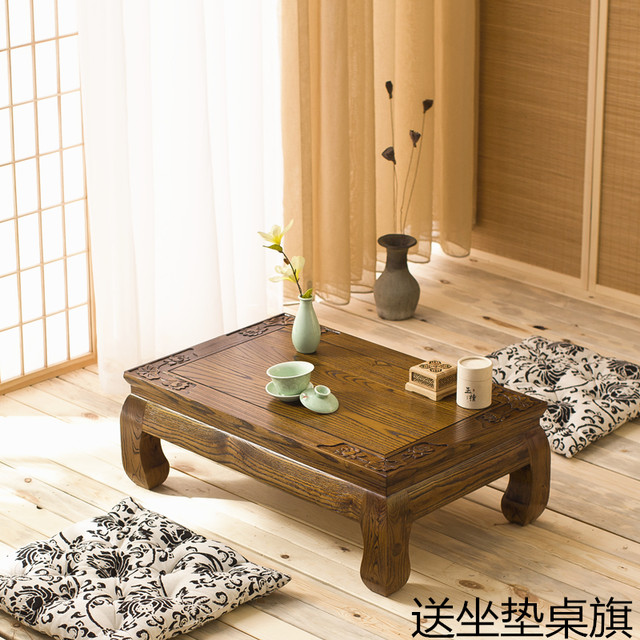 Chinese tatami tea table and room table bay window table elm Zen low ...