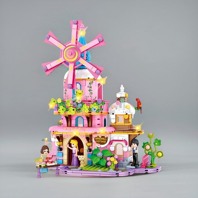 Street view building blocks windmill castle princess glowing villa ...