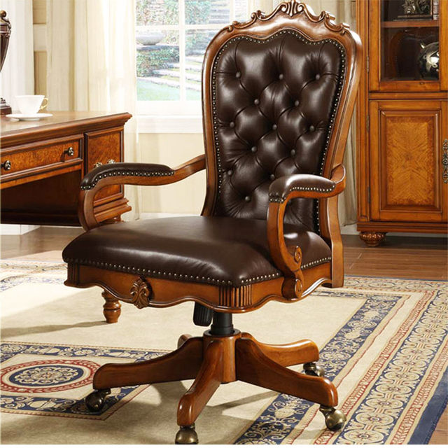 American solid wood computer chair, leather boss chair, lift swivel ...
