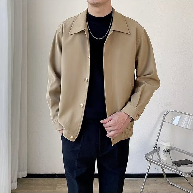 Spring and Autumn New Men's Casual Apricot Lapel Jacket Loose Korean ...