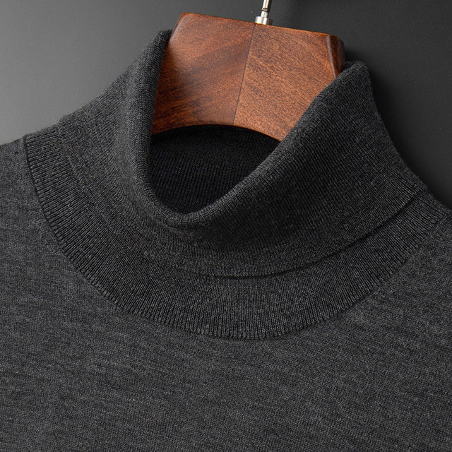 Thin turtleneck wool sweater for men 100 pure wool loose men's solid ...
