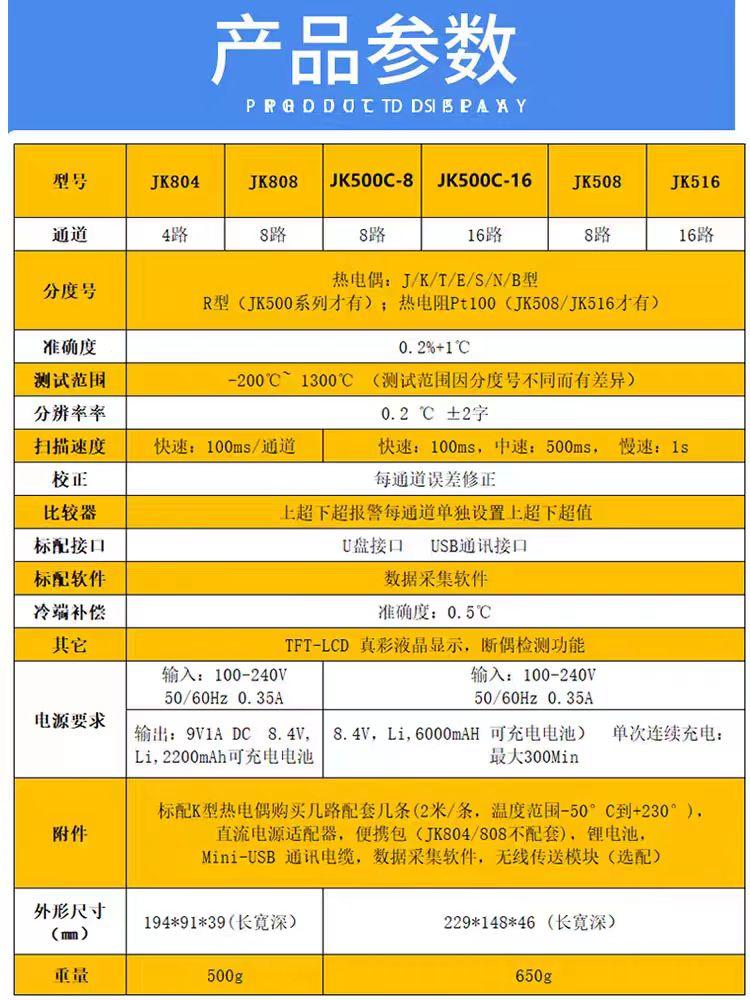 金科JK804/808多路温度测试仪手持式温升巡检记录仪多通道测温仪-淘宝网