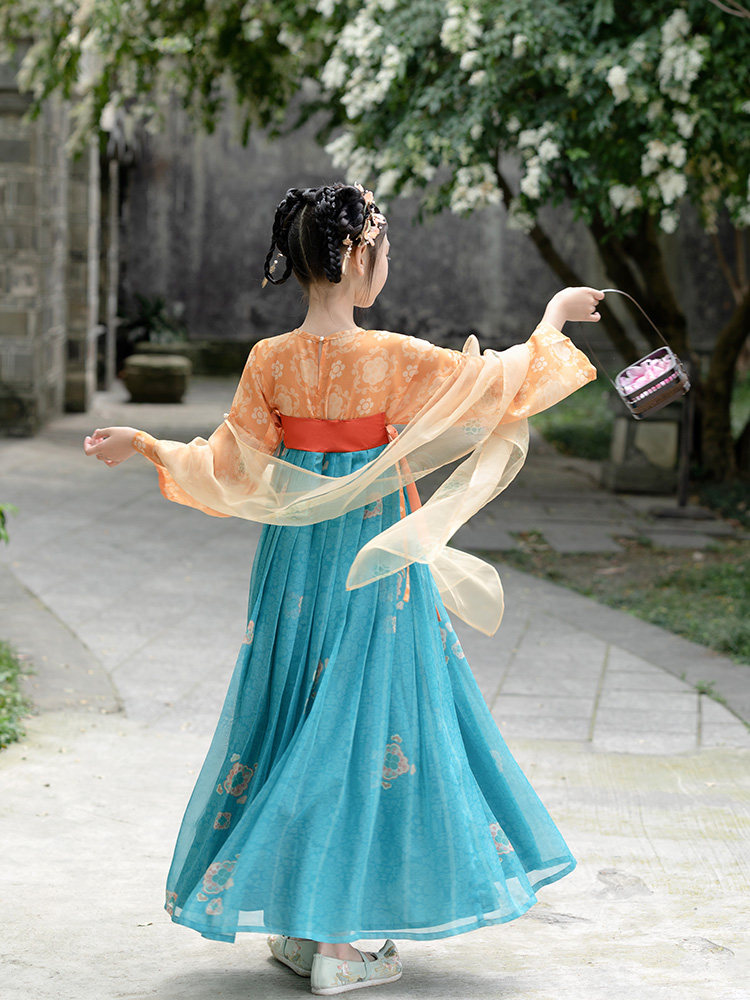 Robe Hanfu pour filles - Style dynastie Tang, robe en soie mi-longue
