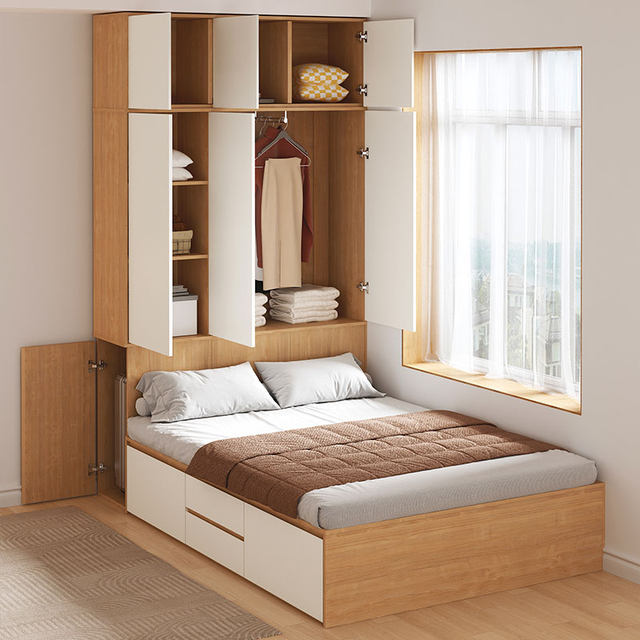 Small apartment tatami bed wardrobe combination storage wardrobe bed ...