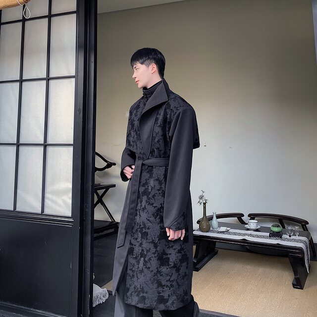 Winter retro splicing splicing plate buckle the woolen woolen coat men ...