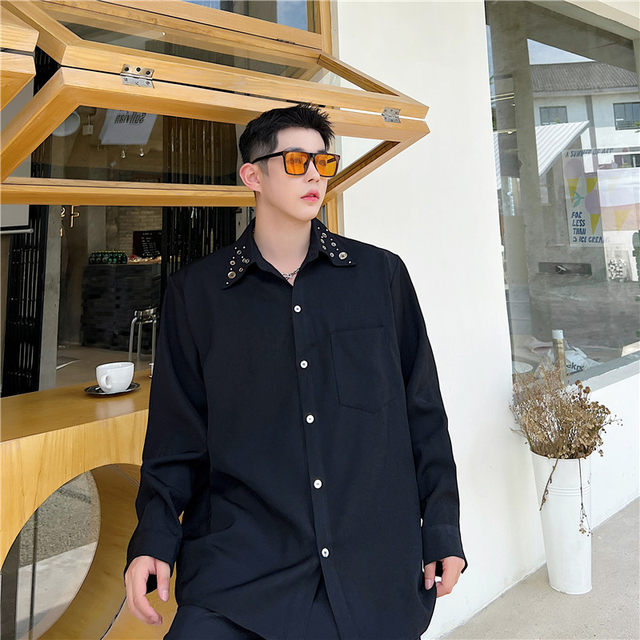 Pure shirt male niche design sense metal buckle decoration Korean ...