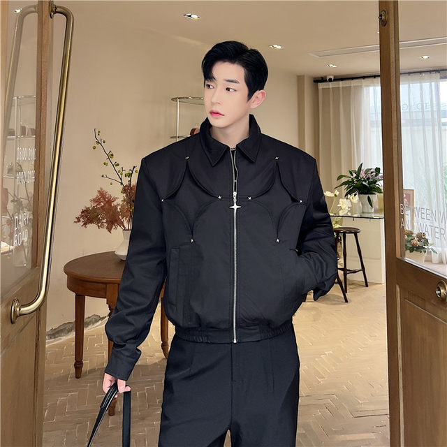 Autumn niche -style casual jacket Male personality hollow structure ...