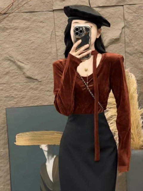 New autumn and winter style design slim and slim bottoming French ...