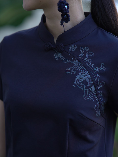 New summer embroidered cheongsam top for women's handmade flower buckle ...
