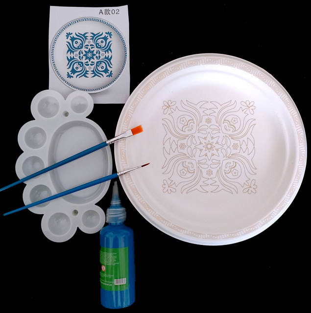 diy paper textured plate blue and white porcelain plate children's ...