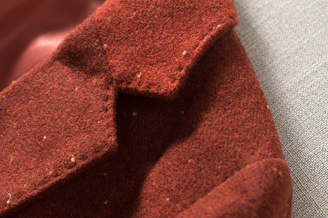 Retro dark red unique temperament wool suit with cuffable cuffs braille ...