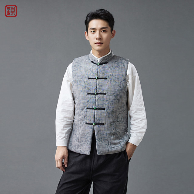 New Chinese vest men's winter vest Tang costumes Chinese wind print ...